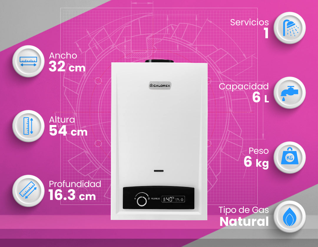 CALOREX INSTANTANEO PLENUS 7 L/MIN GAS NATURAL de CALOREX. Pisos, Azulejos, Losetas y más | Azulemex