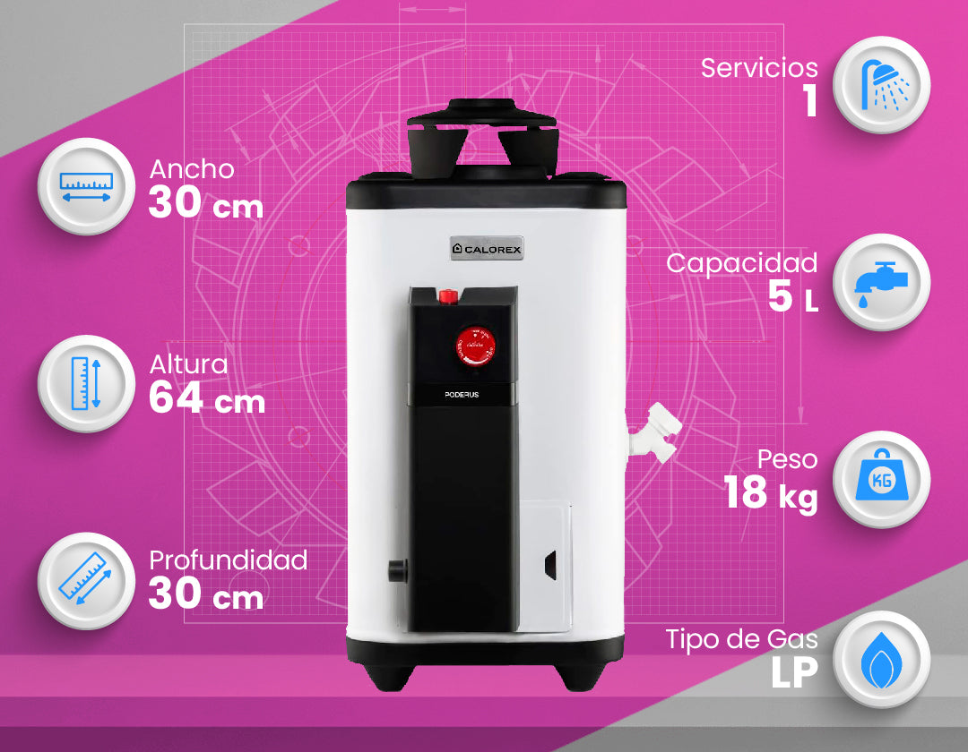 CALOREX PODERUS DE PASO 6 L/MIN. GAS LP 【CALOREX】. Compra Pisos y ...