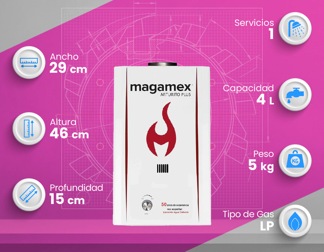 CALENTADOR BOILER INSTANTANEO MAGAMEX ARTURITO PLUS CI-AP-06 GAS LP de ...
