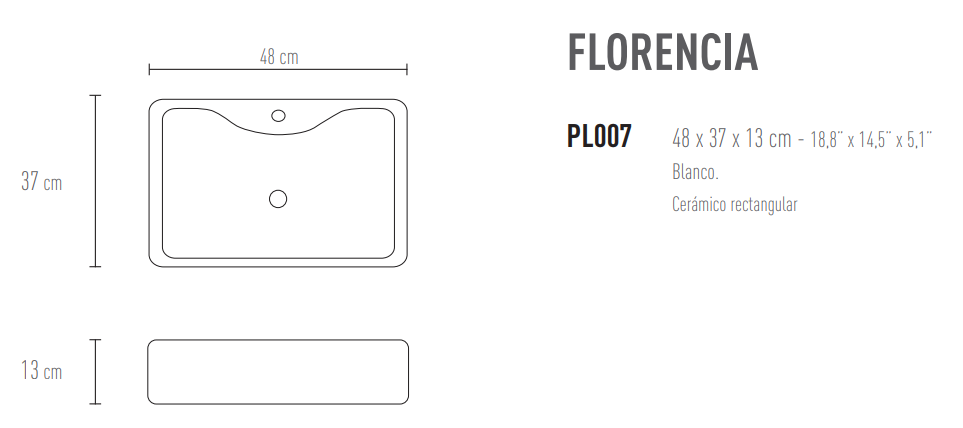PL007 LAVABO FLORENCIA RECTANGULAR BLANCO de TENDENZZA. Pisos, Azulejos, Losetas y más | Azulemex